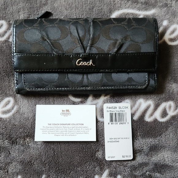 Coach | Bags | Coach Black Wallet Signature Satin Slim Envelope Wallet ...